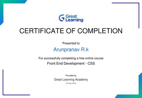 completed front end development css course arunpranav rk posted on