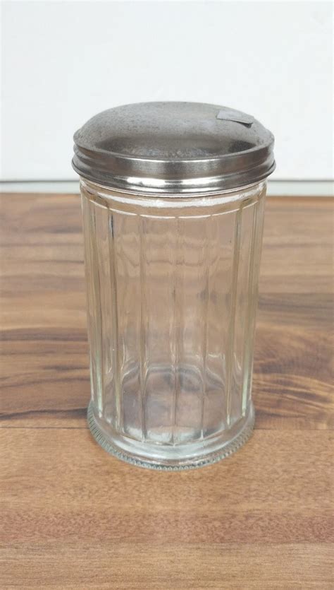 Vintage Gemco Diner Style Ribbed Glass Sugar Shaker Dispenser Wflip