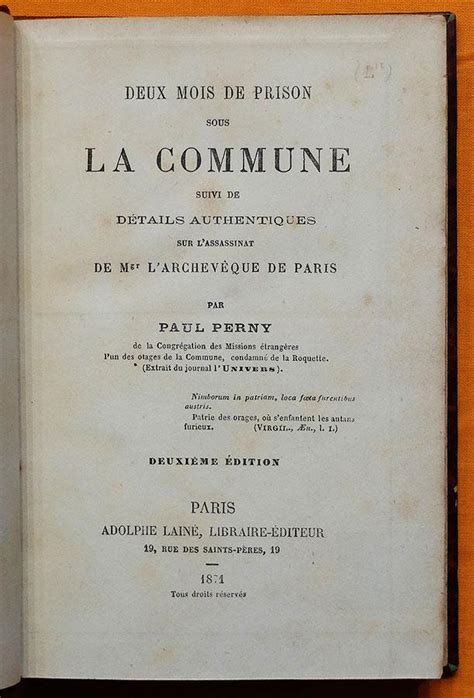 Deux Mois De Prison Sous La Commune By PERNY Paul 1871 Signed By