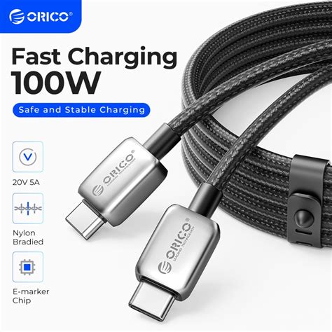 Orico Type C 100w ชาร์จเร็ว 20v 5a ไนลอนถัก Usb C ถึง Usb C สายเคเบิล