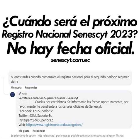 Cuándo será el próximo Registro Nacional Senescyt 2023