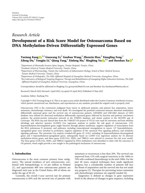 Pdf Development Of A Risk Score Model For Osteosarcoma Based On Dna Methylation Driven