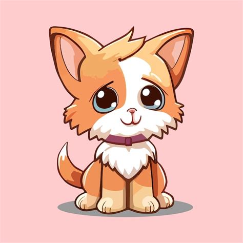 Gatto Kawaii Carino Isolato Sullo Sfondo Bianco Vettore Premium