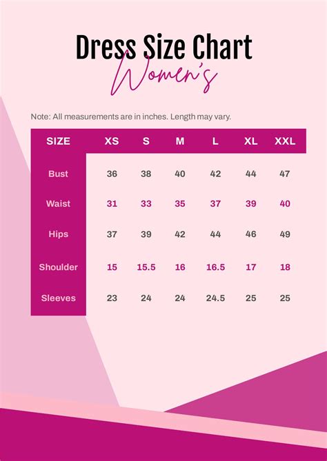Free Dress Size Chart Templates And Examples Edit Online And Download