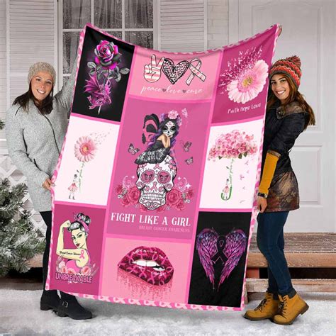 Breast Cancer Awareness Fleece Sherpa Throw Blanket Teeuni