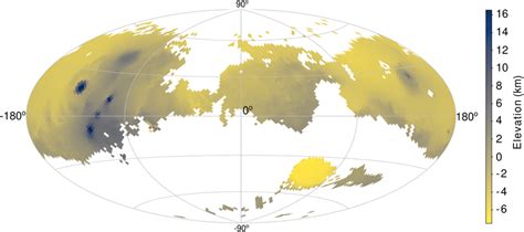 Aitoff Projection Of The Martian Surface Subdivided Into Fifth Order