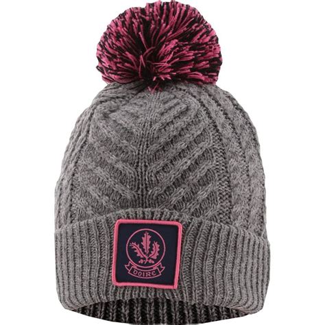 Derry Gaa Ruby Knitted Bobble Hat Grey Pink
