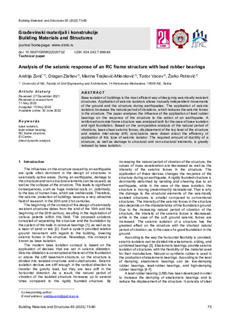 Pdf Analysis Of The Seismic Response Of An Rc Frame Structure With Lead Rubber Bearings