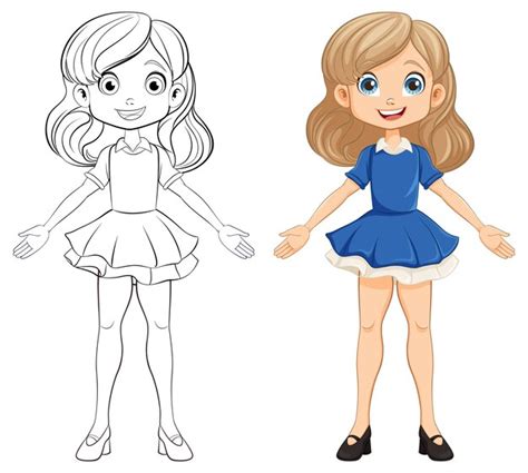 Chica Alegre Personaje De Dibujos Animados De Pie Y Sonriendo Vector Premium