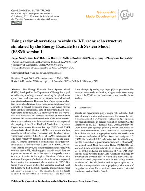 Pdf Using Radar Observations To Evaluate 3 D Radar Echo Structure