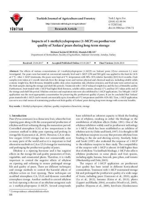 Pdf Impacts Of 1 Methylcyclopropene 1 Mcp On Postharvest Quality Of