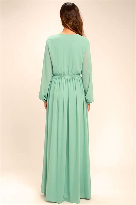 Lovely Sage Green Dress Maxi Dress Long Sleeve Dress 7800