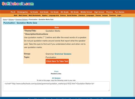 Soft Schools Punctuation Quotation Marks Quiz Unit Plan For 3rd 4th Grade Lesson Planet