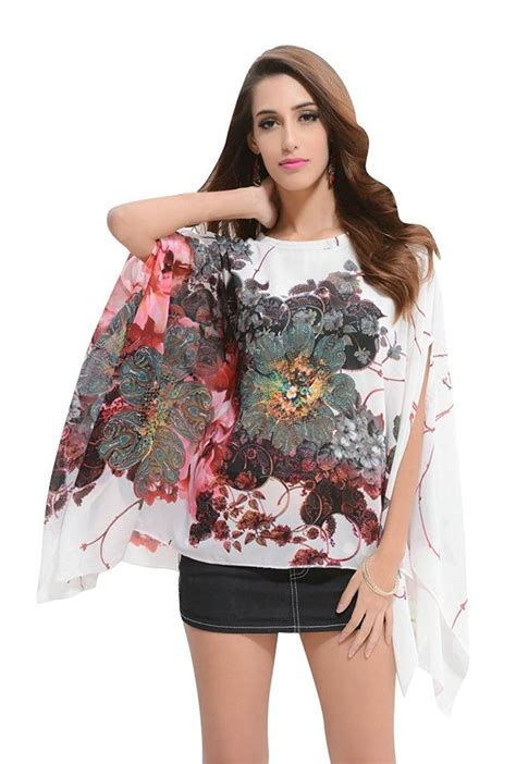 Bellady Womens Chiffon Caftan Poncho Tunic Top Cover Up Scarf Floral