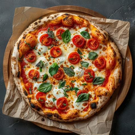 Pizza Margarita Margherita With Cherry Tomatoes Tomato Sauce Green