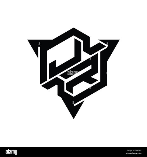 Jr Letter Logo Monogram Hexagon Shape With Triangle Outline Gaming Style Design Template Stock
