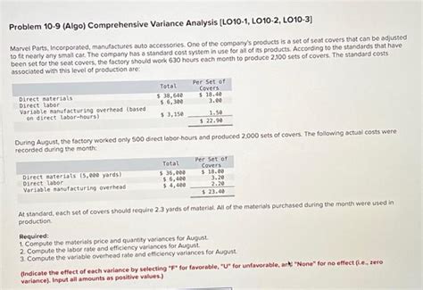 Solved Problem 10 9 Algo Comprehensive Variance Analysis