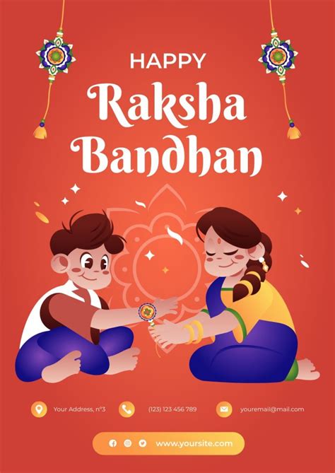 Edit This Gradient Hand Drawn Happy Raksha Bandhan Poster Design For Free