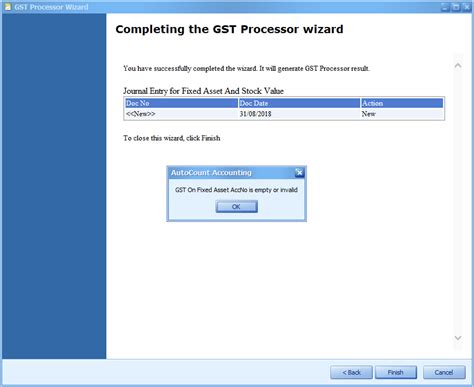 Troubleshooting Final Gst Return Error Gst On Fixed Asset Accno Is Empty Or Invalid