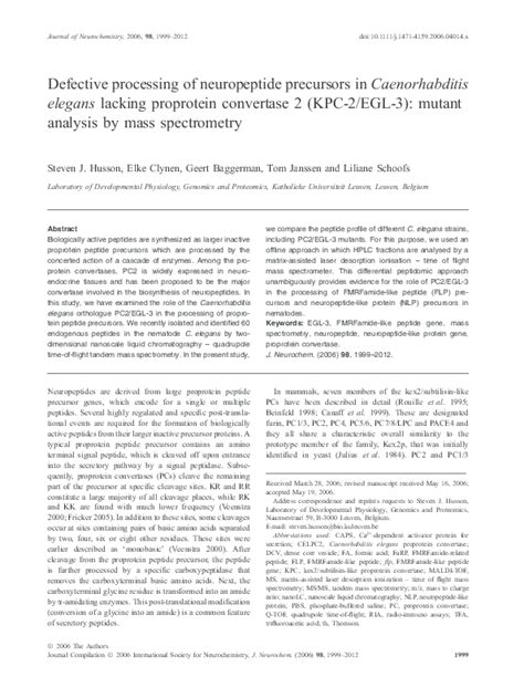 Pdf Defective Processing Of Neuropeptide Precursors In Caenorhabditis