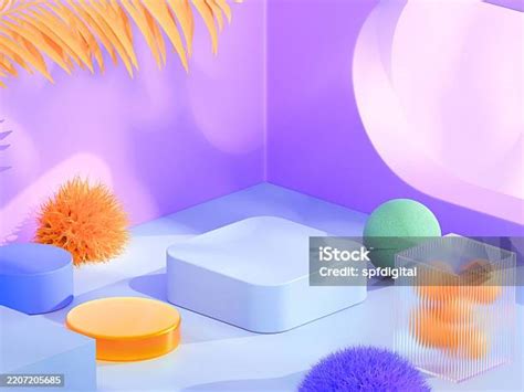 제품 프레젠테이션을 위한 최소한의 추상적인 여러 가지 빛깔의 배경 무지개 빛깔의 홀로그램 둥근 배경에 제품 연단 3d 렌더링 그림 0명에 대한 스톡 사진 및 기타 이미지