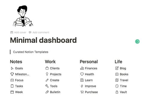 Minimalistic Dashboard Free Notion Template Prototion