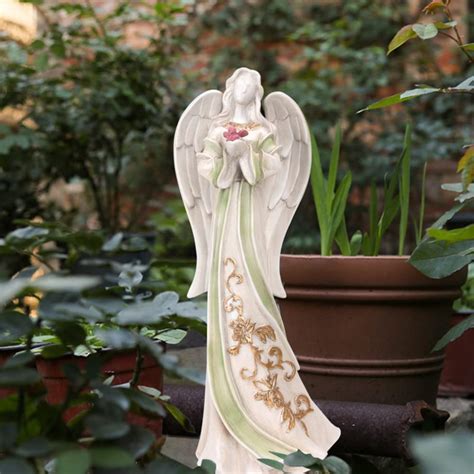 Trinx Angel Figurine Holding Bird Outdoor Garden Statue Wayfair