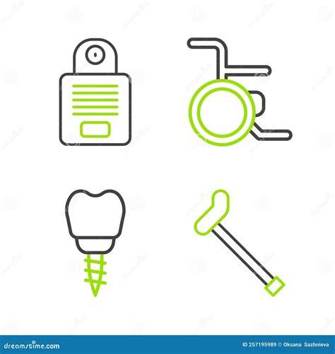 Set Line Walking Stick Cane Dental Implant Wheelchair And Intercom Icon Vector Stock Vector