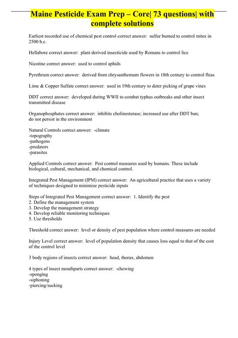 Maine Pesticide Exam Prep Core 73 Questions With Complete Solutions