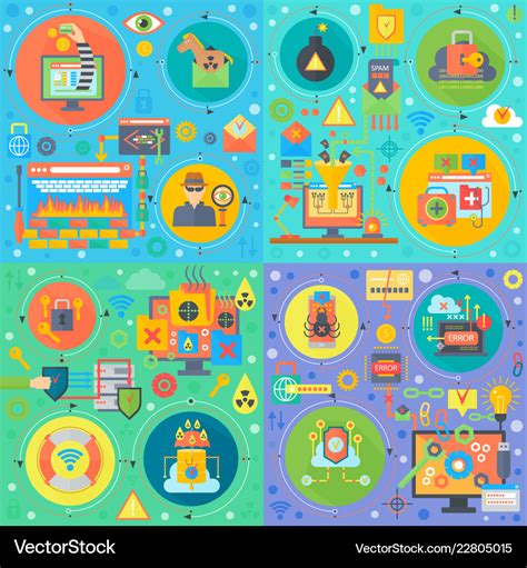Cyber Security Square Concepts Set Online Vector Image