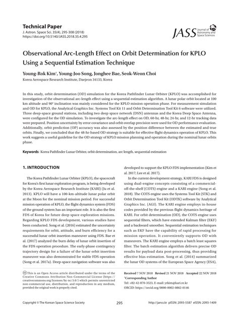 Pdf Observational Arc Length Effect On Orbit Determination For Kplo
