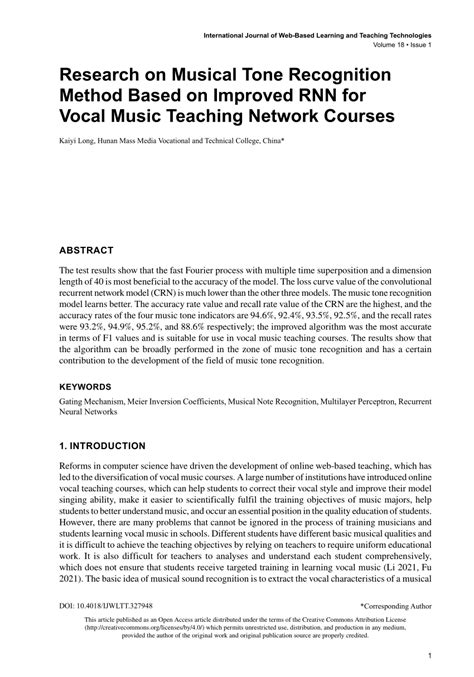 Pdf Research On Musical Tone Recognition Method Based On Improved Rnn For Vocal Music Teaching
