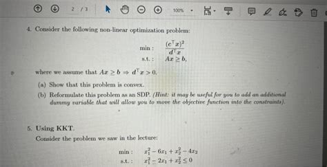 Solved Consider The Following Non Linear Optimization Chegg