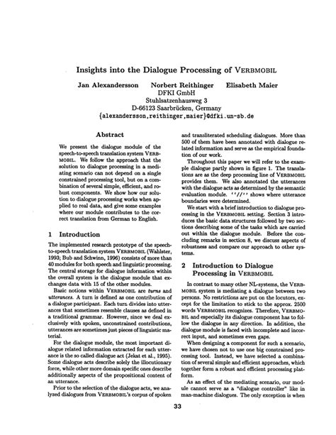 Pdf Insights Into The Dialogue Processing Of Verbmobil