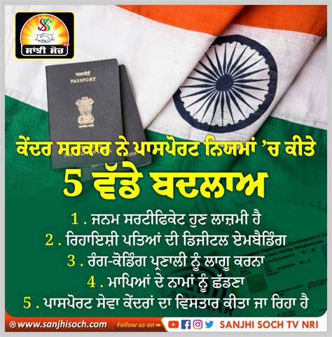 Sanjhisochtv Nri ਕੇਂਦਰ ਸਰਕਾਰ ਨੇ ਪਾਸਪੋਰਟ ਨਿਯਮਾਂ ਚ ਕੀਤੇ 5 ਵੱਡੇ ਬਦਲਾਅ