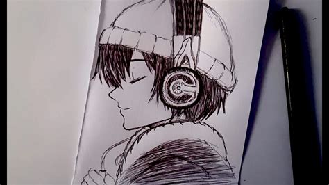 Cool Anime Boy With Headphones Drawing