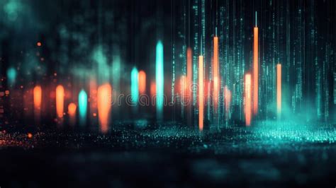 Abstract Digital Financial Data Chart With Glowing Lines And Particles On A Dark Background