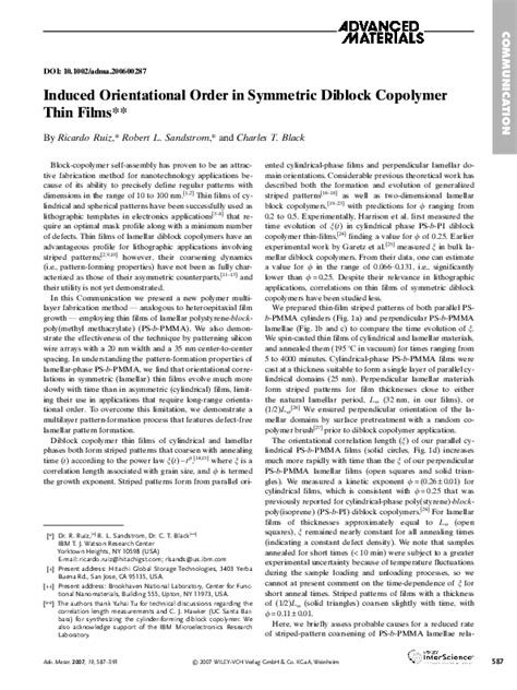 Pdf Induced Orientational Order In Symmetric Diblock Copolymer Thin Films