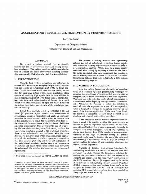 accelerating switch level simulation by function caching ieee