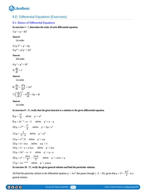 08 E Differential Equations Exercises Pdf Chemical Equilibrium