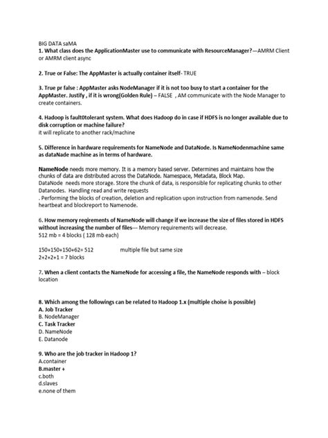 Big Data Quiz11 Pdf Apache Hadoop Map Reduce