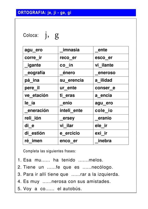 Ficha online de Ortografía de la G y la J para Puedes hacer los ejercicios online o descargar