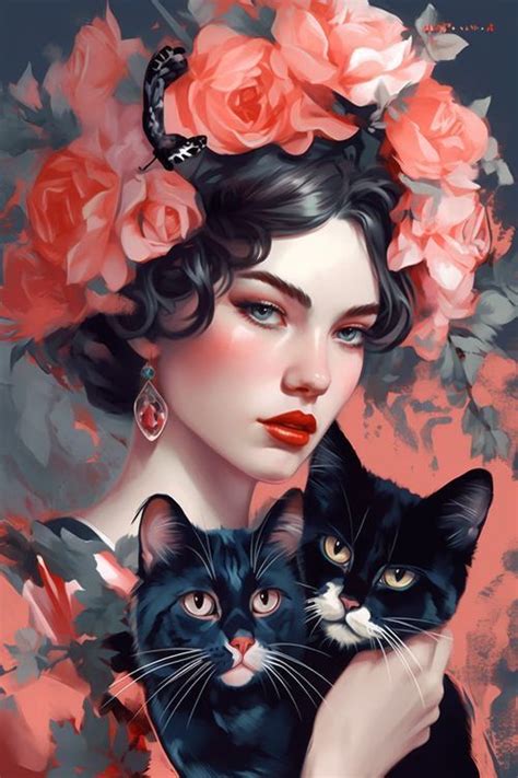ปักพินโดย Lika Krutaia ใน КЫСЬ Art ОНА и её КОТ จิตรกรรม งาน