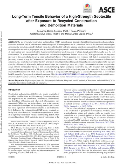 Long Term Tensile Behavior Of A High Strength Geotextile After Exposure