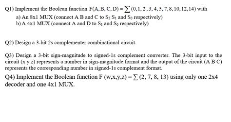 Solved Q1 Implement The Boolean Function Fa B C D