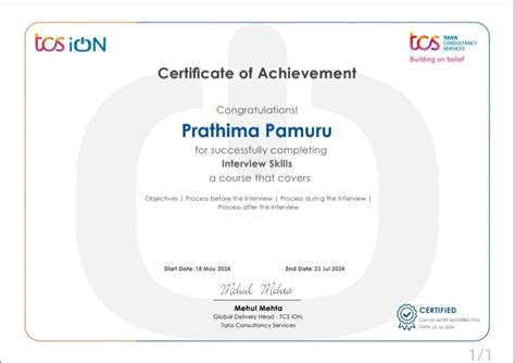 Pamuru Prathima On Linkedin Certificate In Interview Skills Issued By
