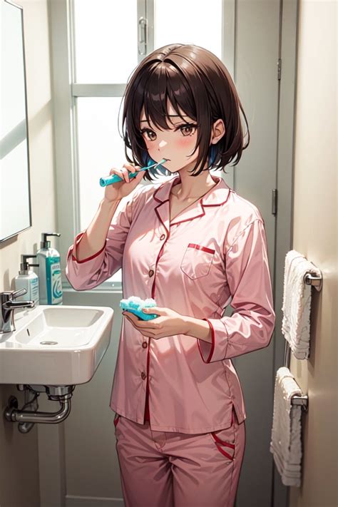 Anime Girl Brushing Teeth