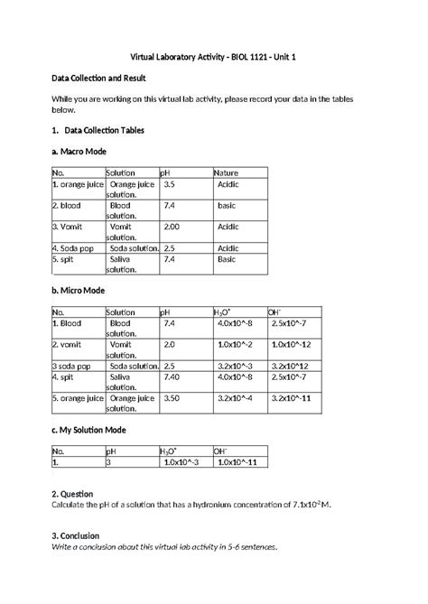 experiment 1 data collection and result virtual laboratory activity