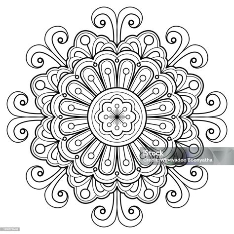 만다라 패턴 색칠 공부 벽지 디자인 아트 타일 무늬 인사말 카드 스티커 끈 무늬와 문신 요가 디자인 손으로 그린 만다라 일러스트레이션 흰색 배경에 꽃 식물에 대한 스톡 벡터