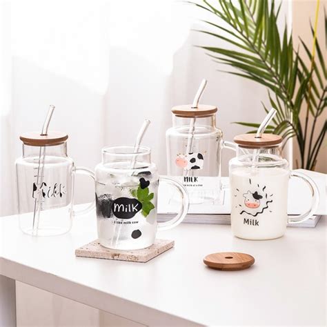 Jual Mug Bening Cangkir Minum Teh Susu Gelas Tumbler Kopi Glass Cup Sedotan Kaca Tutup Kayu